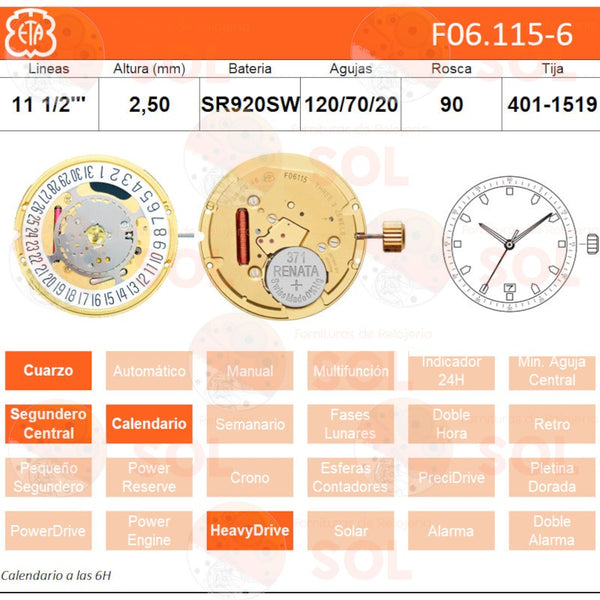 Movimiento ETA F06.115 cal. 6 – Fornitura Sol